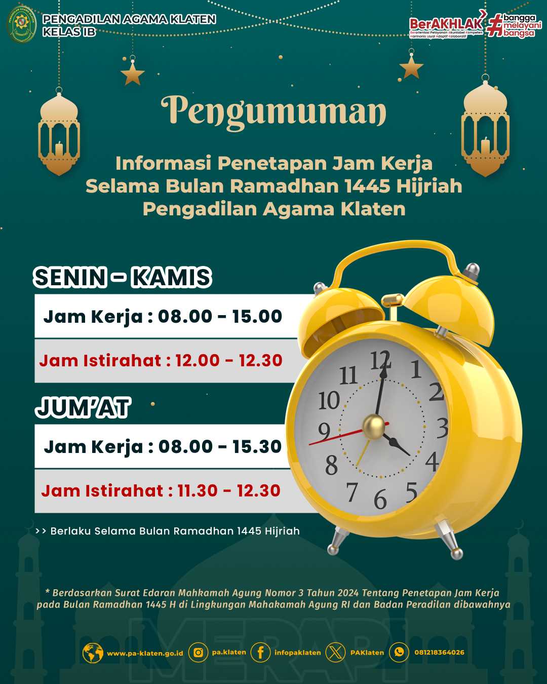 Penetapan Jam Kerja Bulan Ramadhan 1445 H di Lingkungan Mahakamah Agung RI dan Badan Peradailan ...